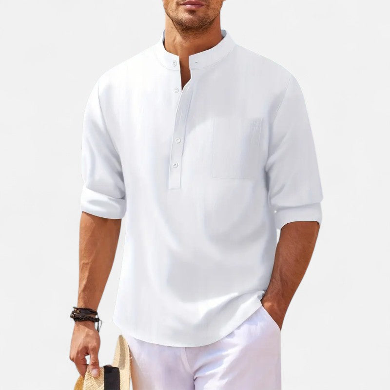 Chemise Col Mao en Coton-Lin pour Homme - Élégance d'Été – Lunellda